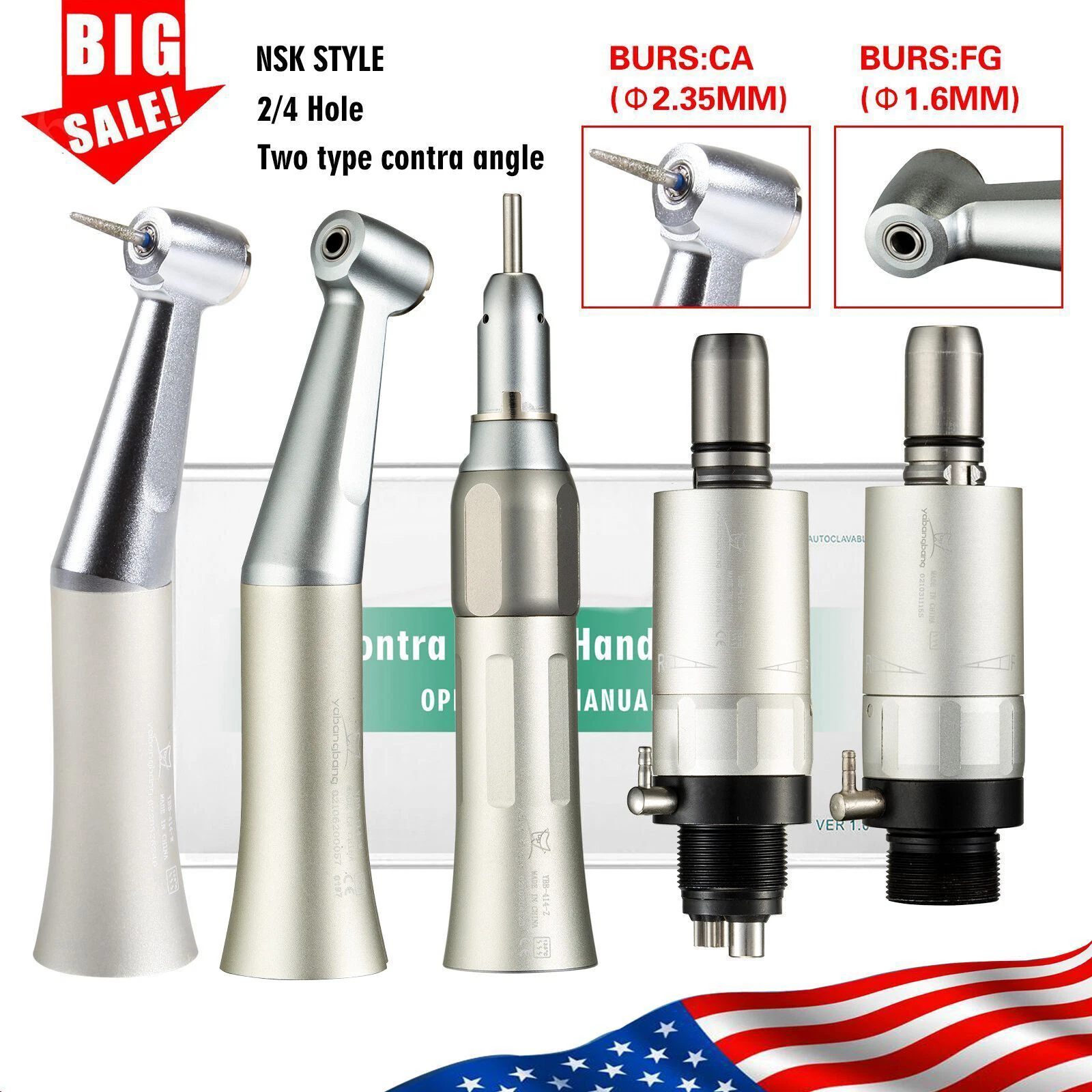 NSK Style Dental Slow Low Speed Push button Contra Angle Handpiece( 2 ...
