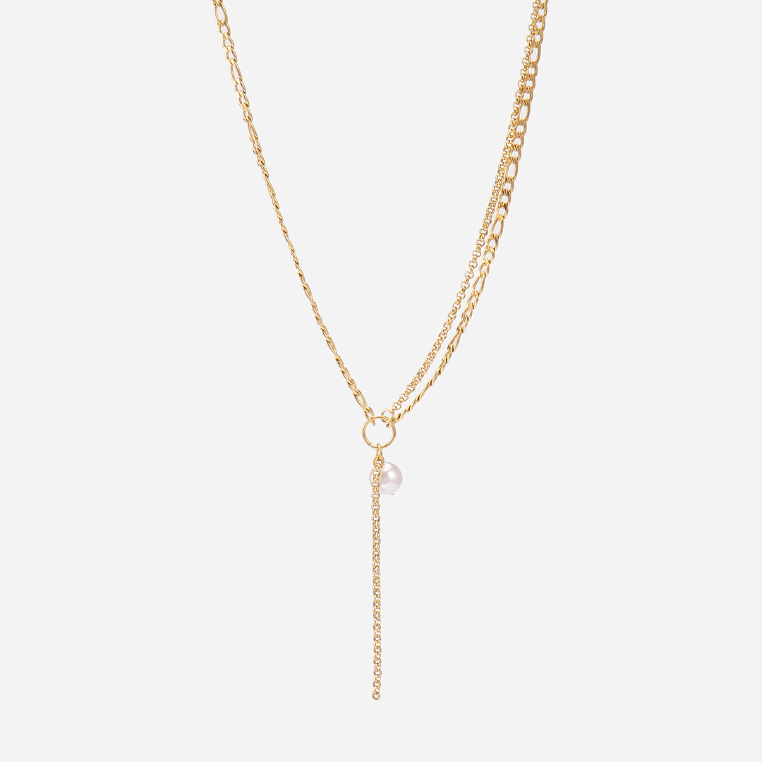 wholesale Figaro mixed rolo chain Y-shape necklace with pearl / Collier ...