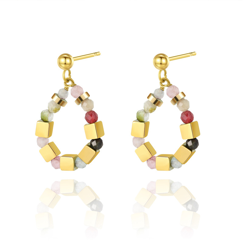 Natural Stones alternate with Blocks STAINLESS STEEL EARRINGS / Boucle ...