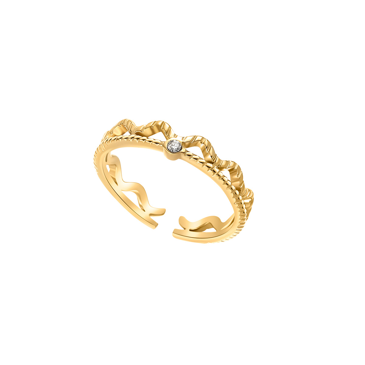 Elegant Wavy Lace STAINLESS STEEL OPEN RINGS inlayed with Rhinestone ...