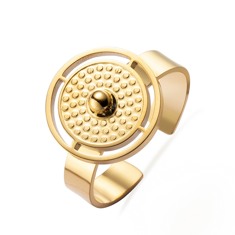 14K Gold Circle STAINLESS STEEL OPEN RINGS inlayed with Golden Ball ...