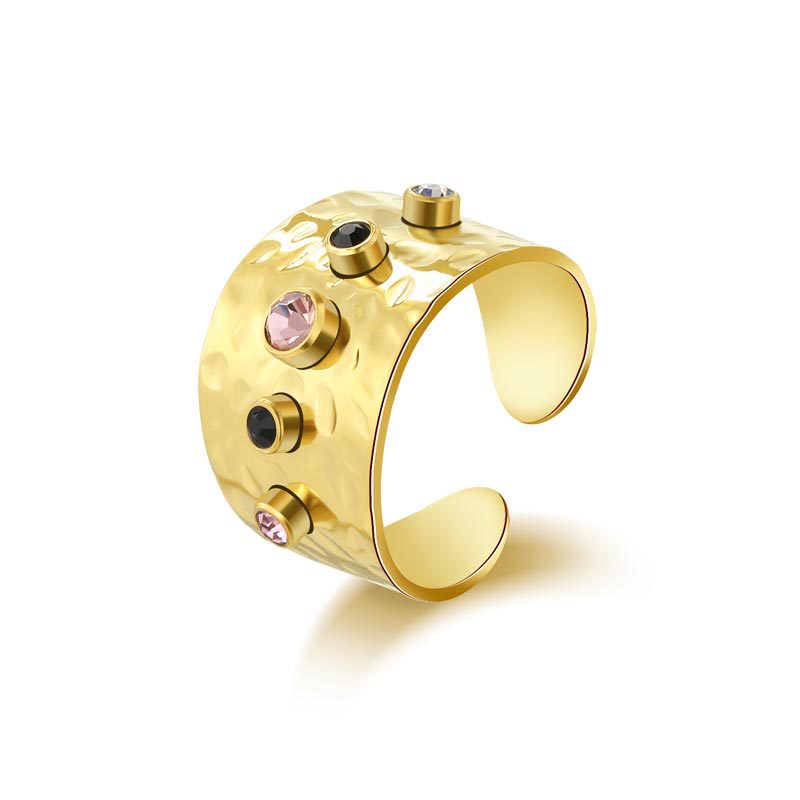 14K Gold Texture Colours Zircon STAINLESS STEEL OPEN RINGS / Bague en ...