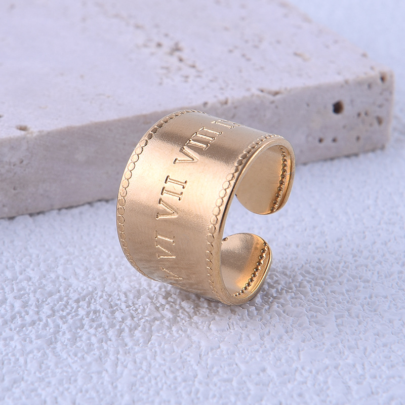Wholesale Roman Numerals Engraved Stainless Steel Opening Wide Ring ...