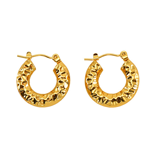 Gold Plated Irregular Textured Stainless Steel Hoop Earrings