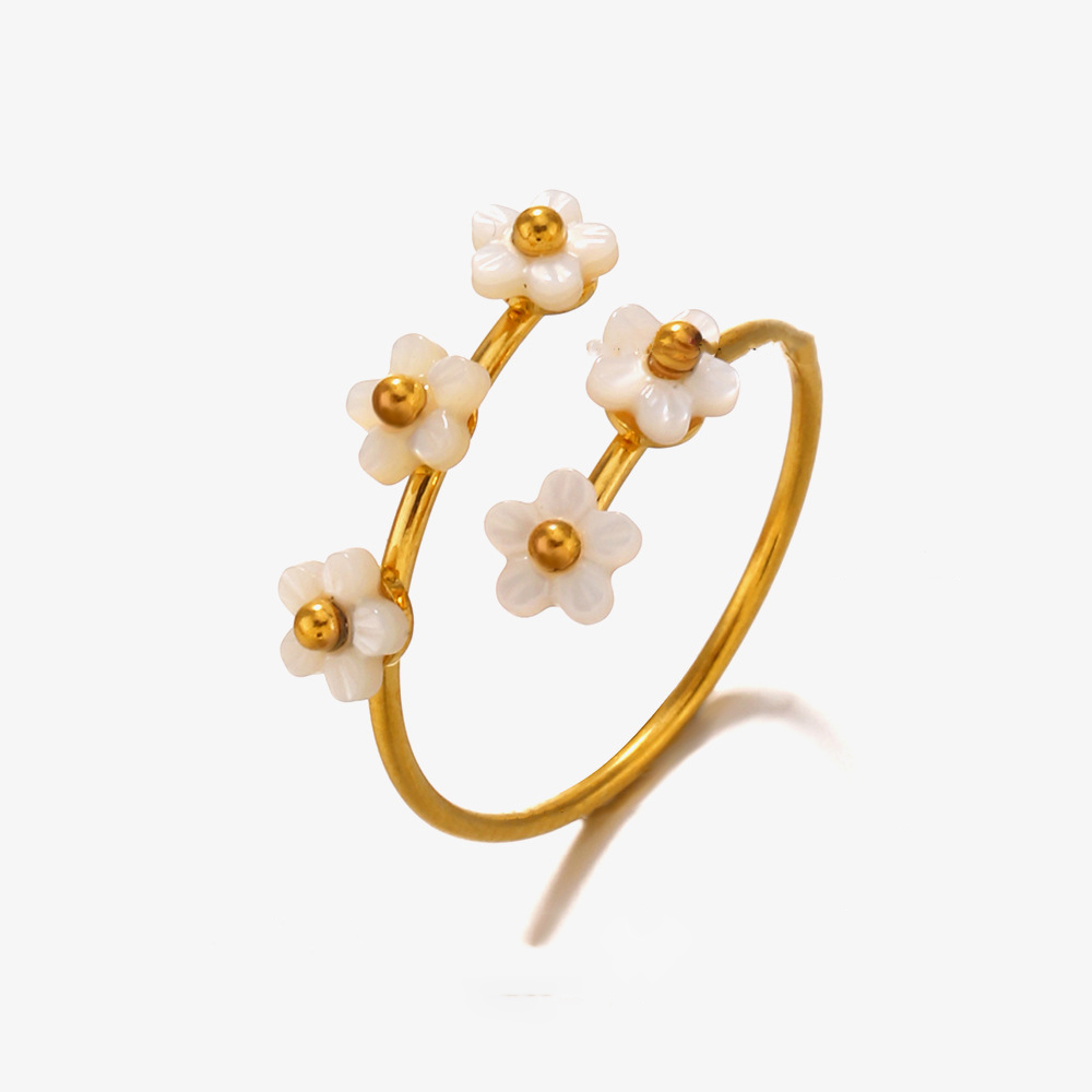 Wholesale Minimalist Shell Flower Wrap Ring in PVD Gold Plated ...