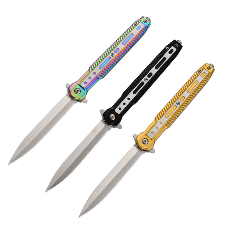 9" STAINLESS STEEL TITANIUM PLATED HANDLE STILETTO SPRING ASSISTED ...