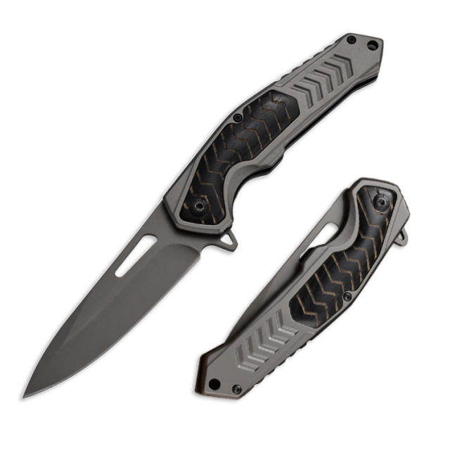 8.7" SPRING-ASSISTED FOLDING POCKET KNIFE WITH TITANIUM-COATED WOOD HANDLE