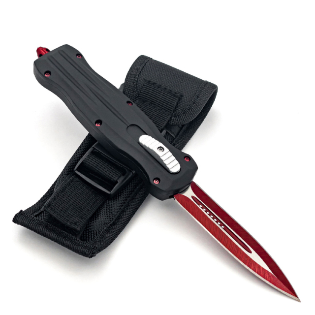 Custom Heavy Duty Otf Knife - Red Textured Blade Tactical Combat ...