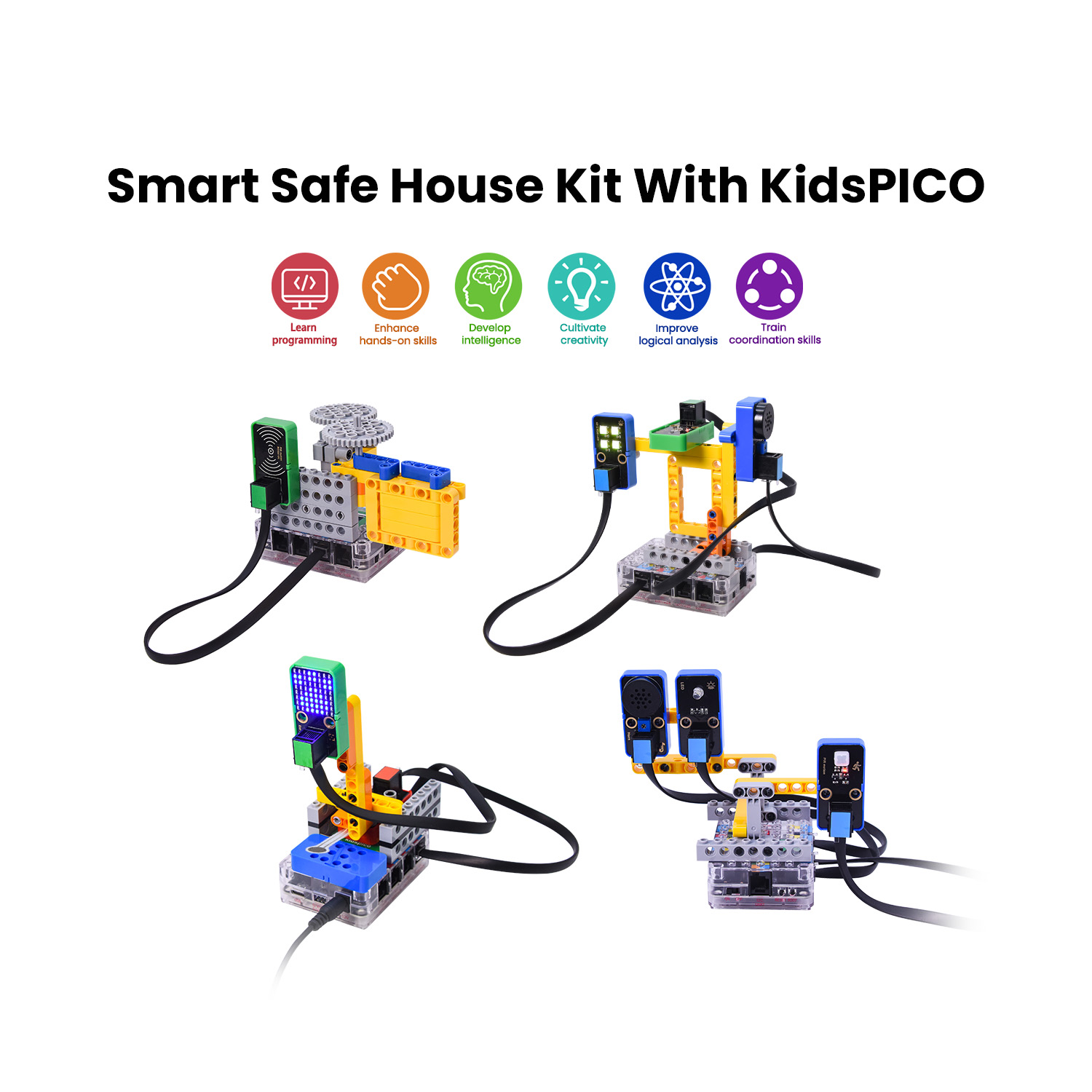 Kidsbits Smart Safe House Kit For Raspberry pi pico With Building Blocks Compatible Lego,STEM ...