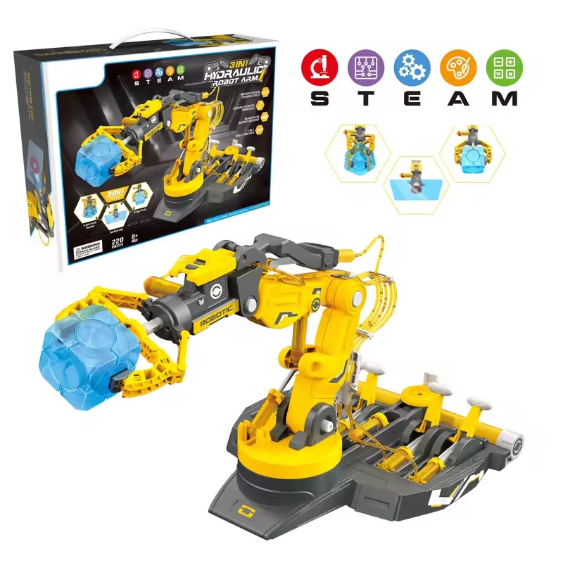 Kidsbits Yellow 3-in-1 STEAM Self Assembly Hydraulic Mechanical Arm ...