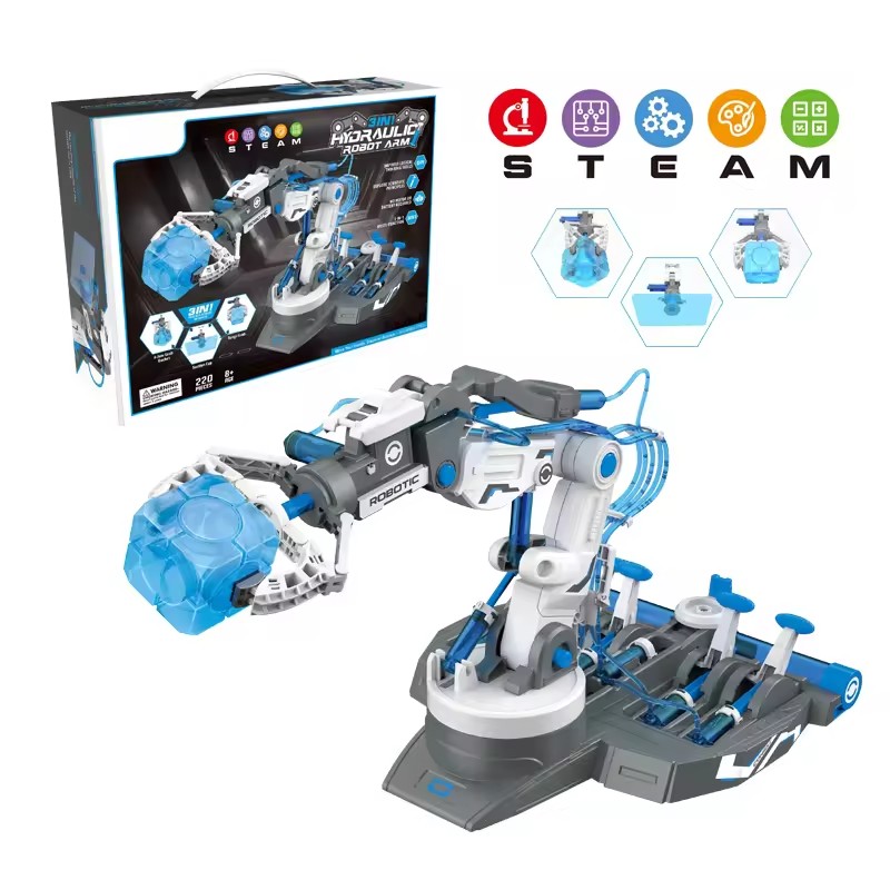 Blue 3-in-1 STEAM Self Assembly Hydraulic Mechanical Arm Kids Hydro ...