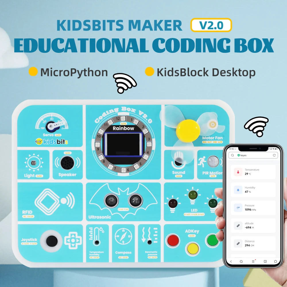 Kidsbits Maker Educational ESP32 Multi-purpose Coding Box Starter Kit ...