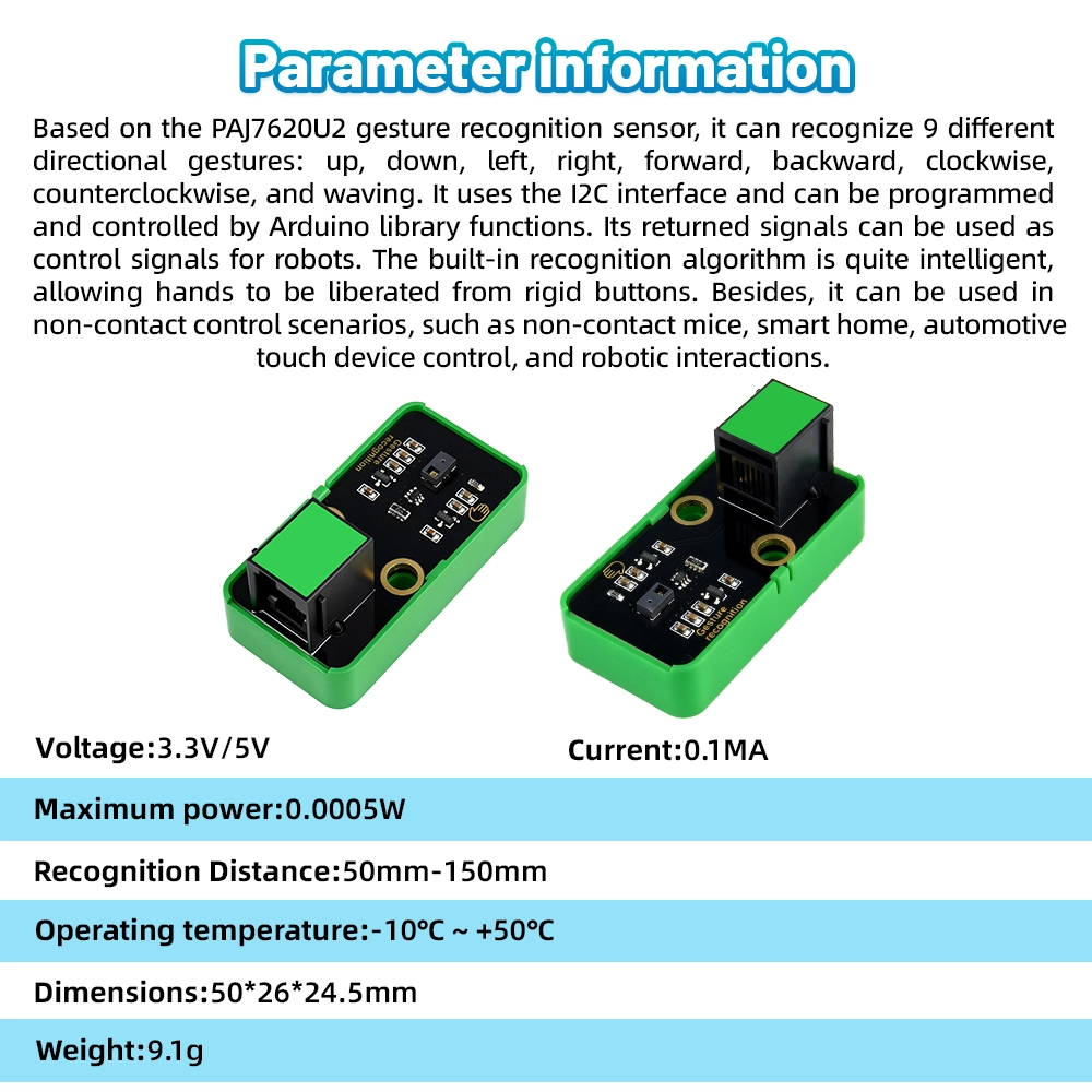 Kidsbits PAJ7620 Gesture Recognition Sensor 9 Gestures I2C Interface ...