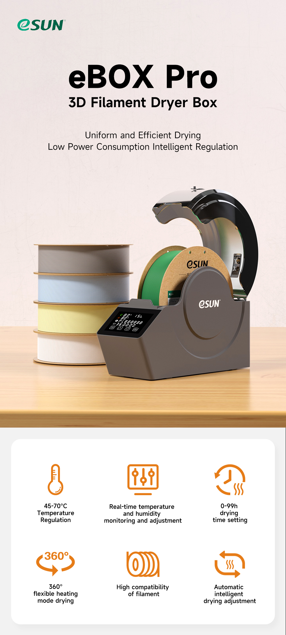 High-Efficiency 3D Filament Dryer Box - eSUN eBOX Pro with Double-Sided ...