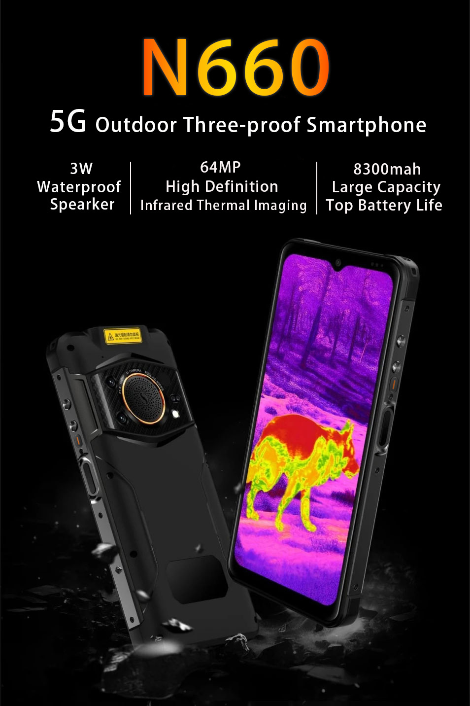 Uphone 5G N660 6.6 inch Multi-Function Handheld Terminal Rugged smartphone IP68 8300mAh