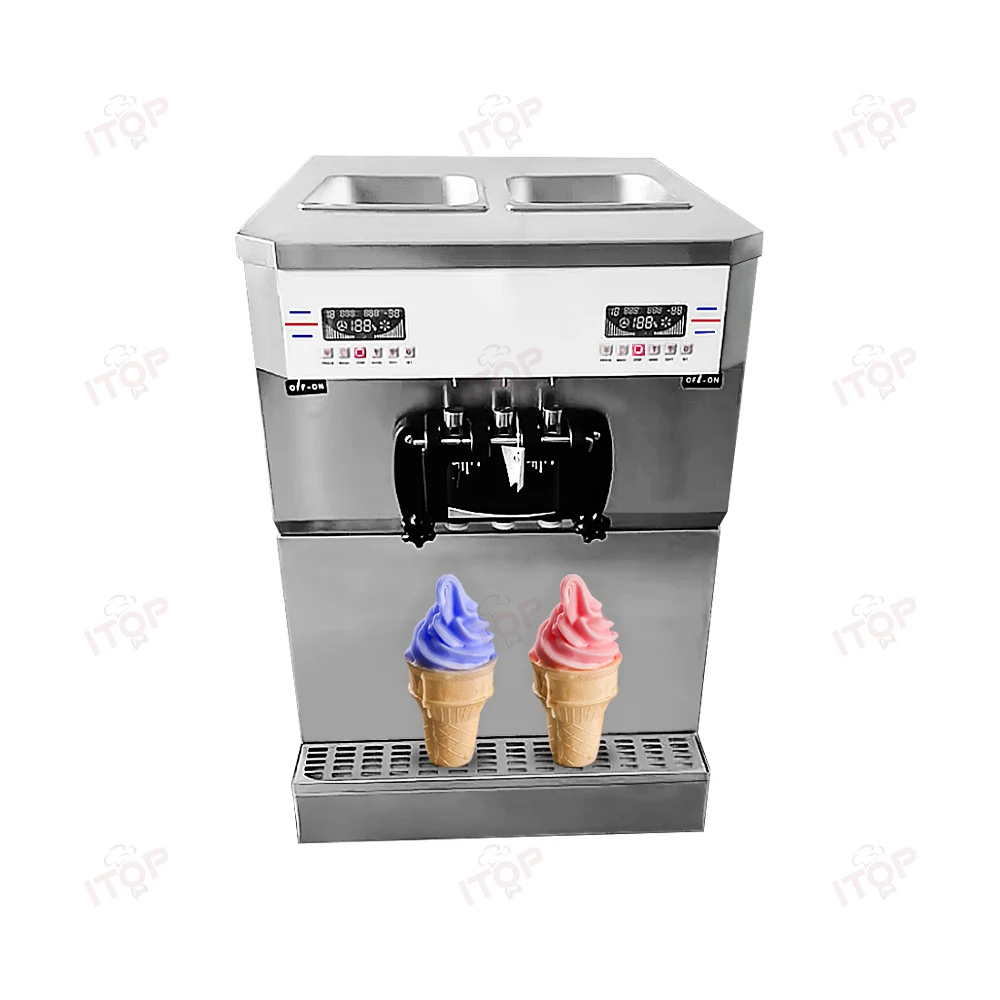 Air Pump Commercial Table Top Three Flavors Soft Serve Dual System Ice ...