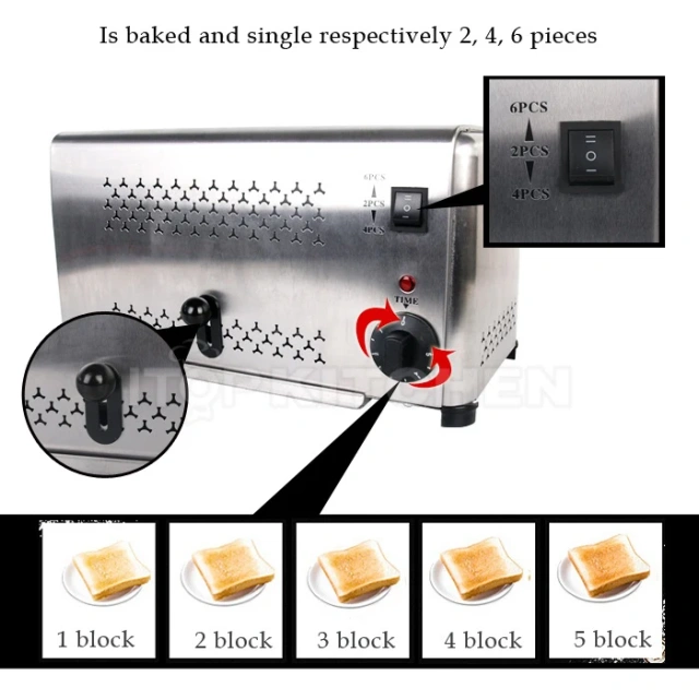Commercial Stainless Steel Electric Bread Toaster Machine 6 Slice ...