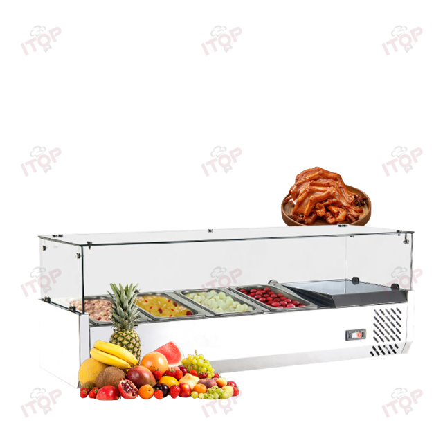 4 Pans Glass Salad Showcase Bakery Fruit Refrigerated Display Vegetable ...