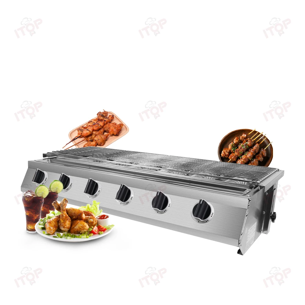 Stainless Steel Gas 6 Burners Tabletop Barbecue Grill Smokeless Outdoor ...