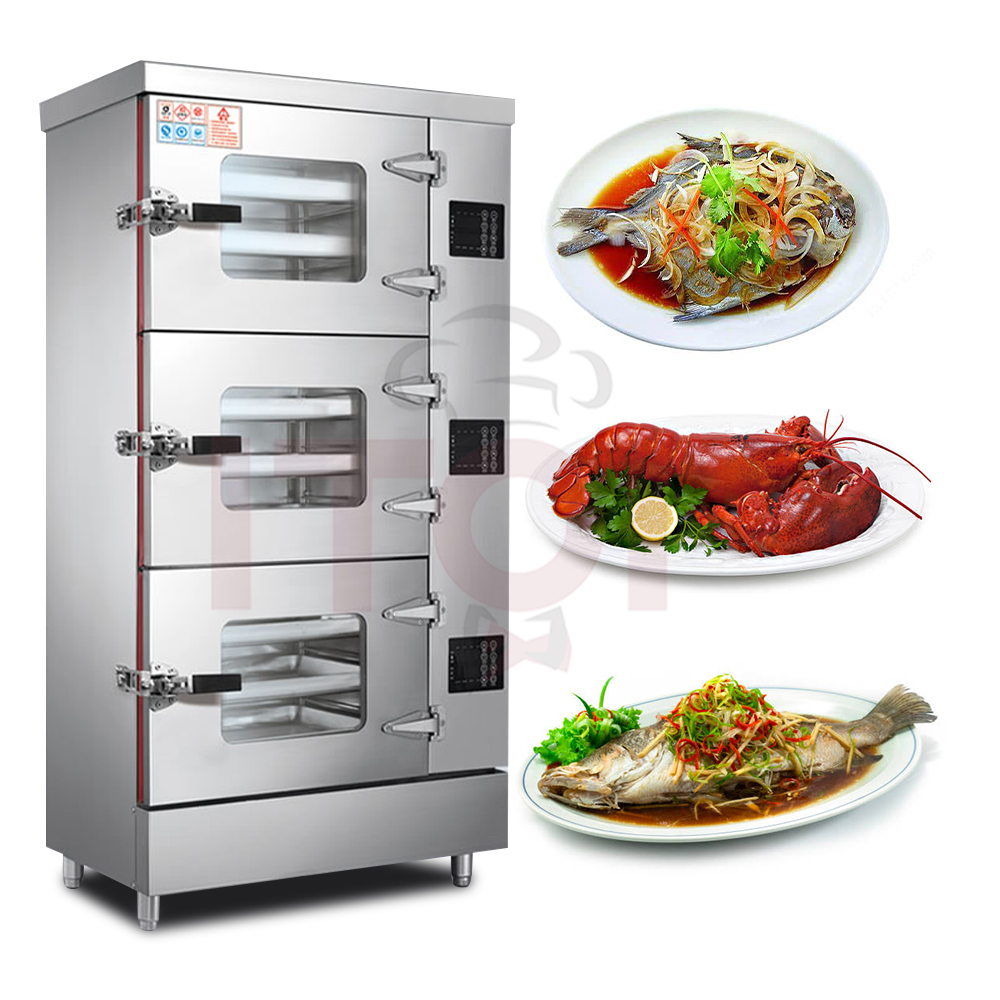 380V Three Doors Large Commercial Steamer Cabinet 13.5KW Large Capacity ...