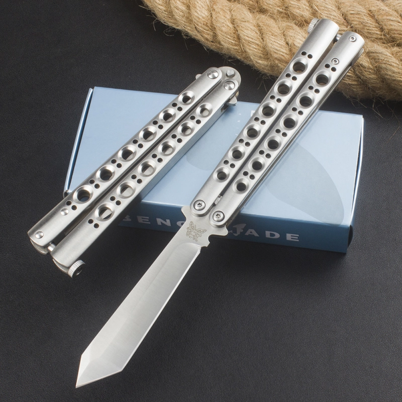 BM Balisong Butterfly Knife 3.74" 440c Point Blade, Silver Vein Handles ...