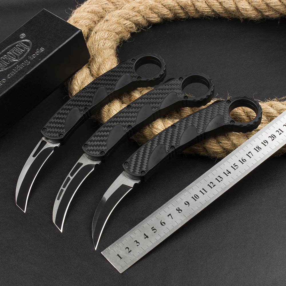 Microtech Claw Karambit AUTO OTF Knife 2.87" 440c Blade, Carbon Finer ...