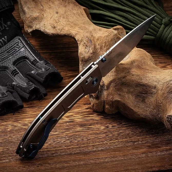 BM 748 Narrows AXIS Folding Knife 3.14" M390 Satin Drop Point Blade, Gray Titanium Handles