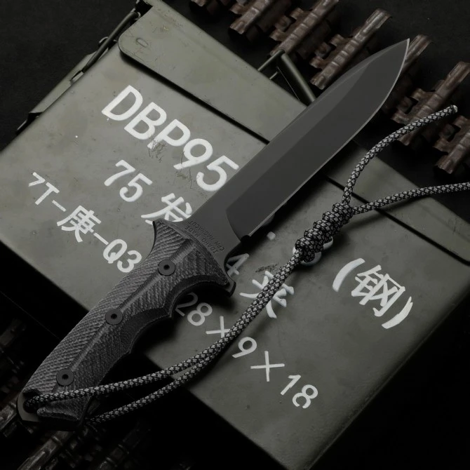 CR Pacific Combat Knife Fixed 6.49" CPM-MagnaCut Black Combo Blade, Black Canvas Micarta Handles ...