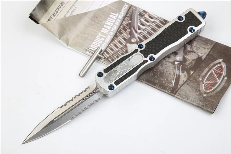 MT Prototype AUTO OTF Knife 2.87" D2 Satin Serrated Dagger Blade ...