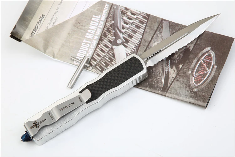 MT Prototype AUTO OTF Knife 2.87" D2 Satin Serrated Dagger Blade ...