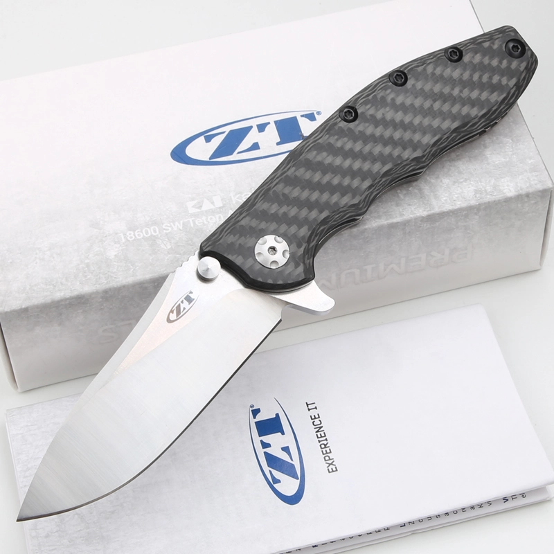 ZT 0562TI/CF Hinderer Flipper Knife 3.5" CPM-20CV Satin/Stonewashed ...