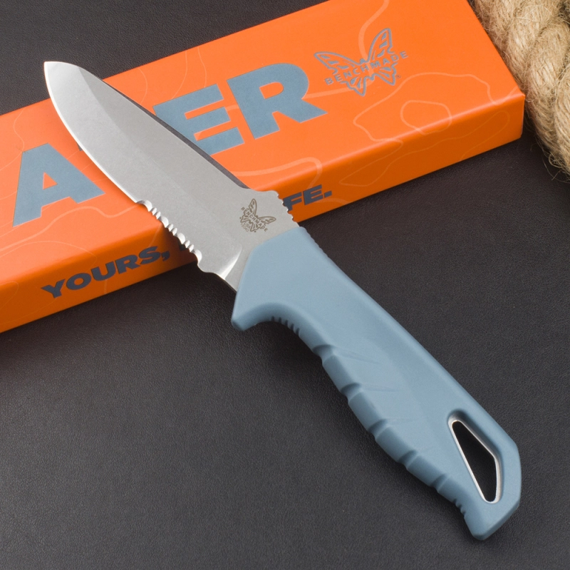 BM Water Fixed Blade Dive Knife 4.32" CPM-MagnaCut Stonewashed Blade, Depth Blue Santoprene Handle