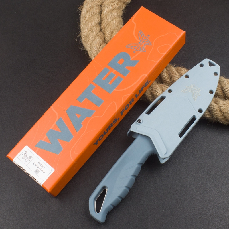 BM Water Fixed Blade Dive Knife 4.32" CPM-MagnaCut Stonewashed Blade, Depth Blue Santoprene Handle