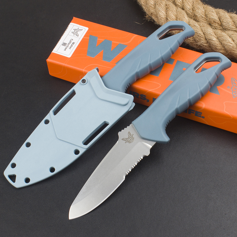 BM Water Fixed Blade Dive Knife 4.32" CPM-MagnaCut Stonewashed Blade, Depth Blue Santoprene Handle