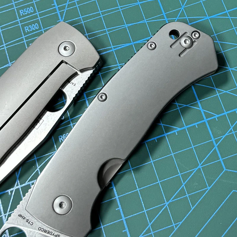 Spy C186TIP Folding Knife 3.43" D2 Satin Plain Blade, TC4 Handles - C186