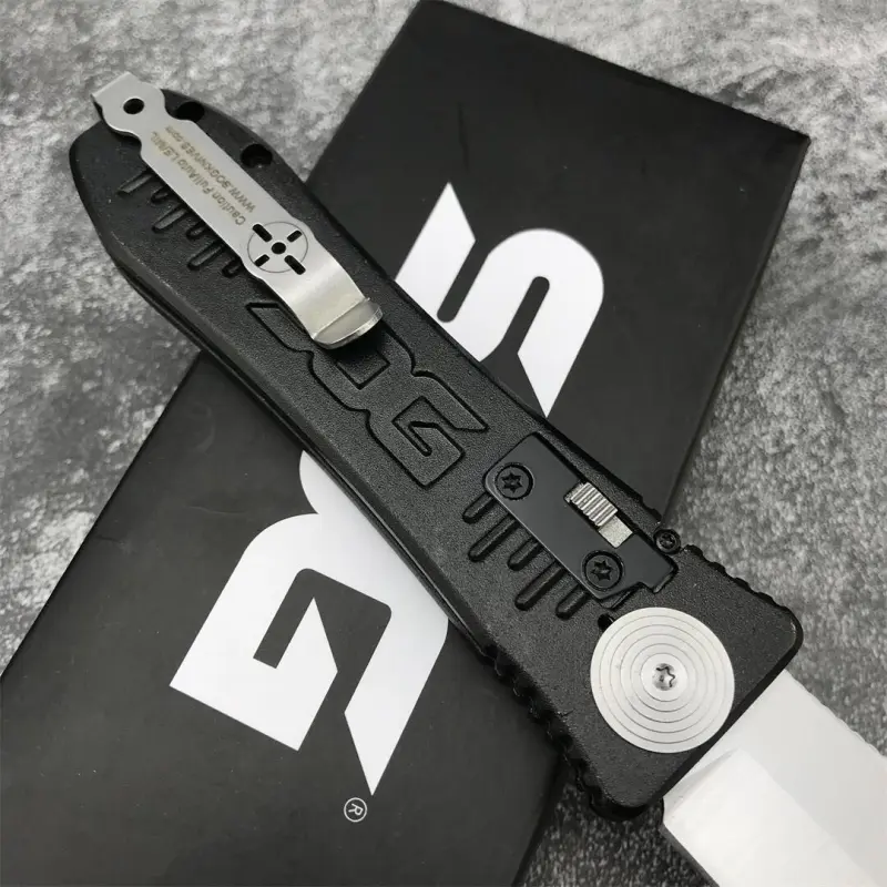 SOG Fielder Auto Folding Knife 3.15" D2 Satin Blade, Black Aluminum ...