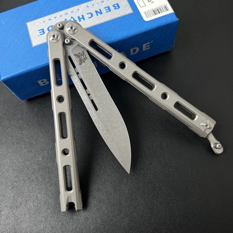 BM BM85 Balisong Butterfly Knife 4.13" S90V Plain Blade, TC4 Handles ...