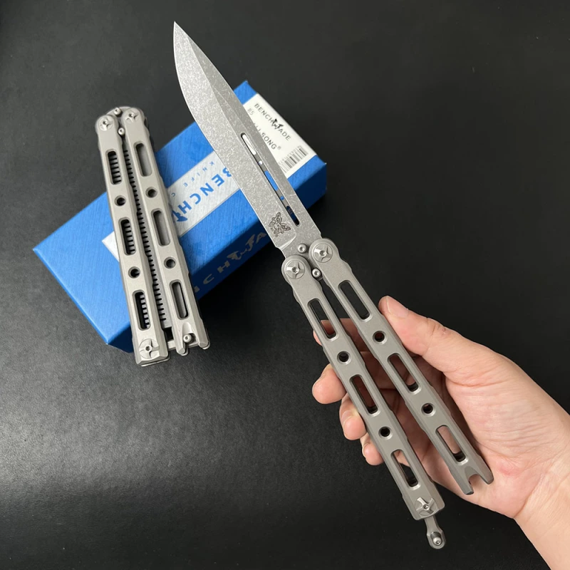 BM BM85 Balisong Butterfly Knife 4.13" S90V Plain Blade, TC4 Handles ...