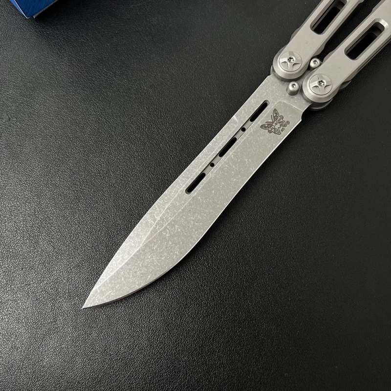 BM BM85 Balisong Butterfly Knife 4.13" S90V Plain Blade, TC4 Handles ...