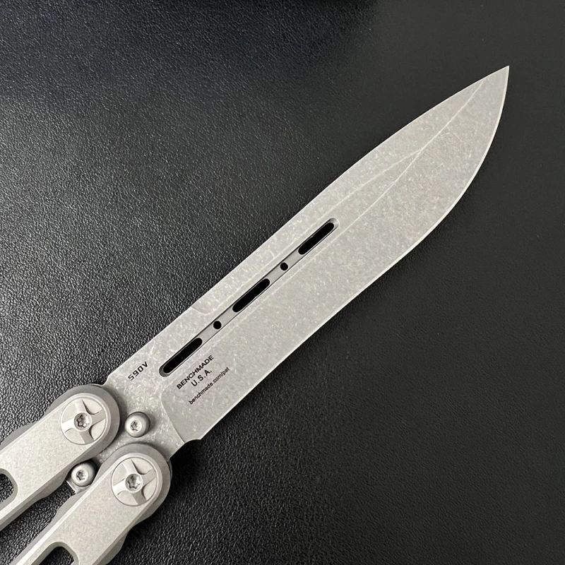 BM BM85 Balisong Butterfly Knife 4.13" S90V Plain Blade, TC4 Handles ...