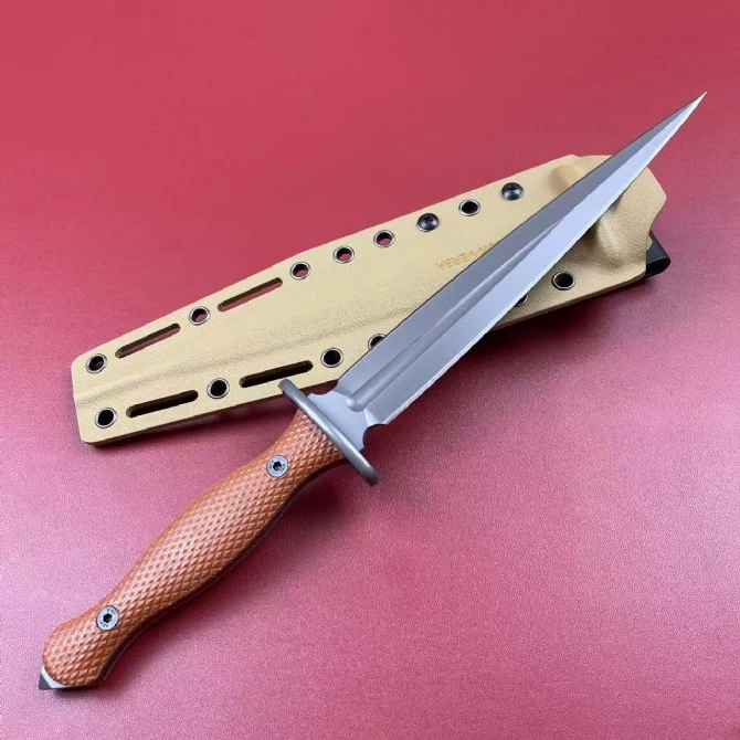 Acta Non Verba M500 Anthropoid Fixed Blade Fighting Knife 8.23" Elmax Double Edge Dagger, Flax ...