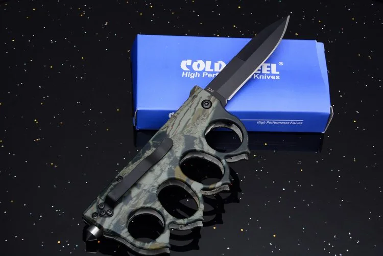 CS Camo Boxing Knuckles Folding Knife 3.35" 7Cr17 Plain Blade, Aluminum ...