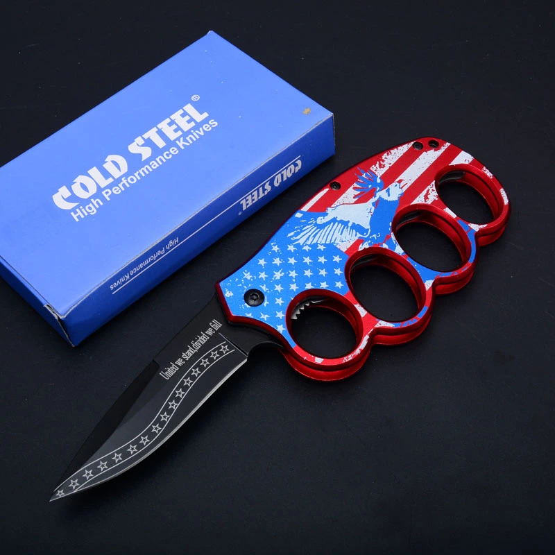 CS Camo Boxing Knuckles Folding Knife 3.15" 420 Plain Blade, Aluminum ...