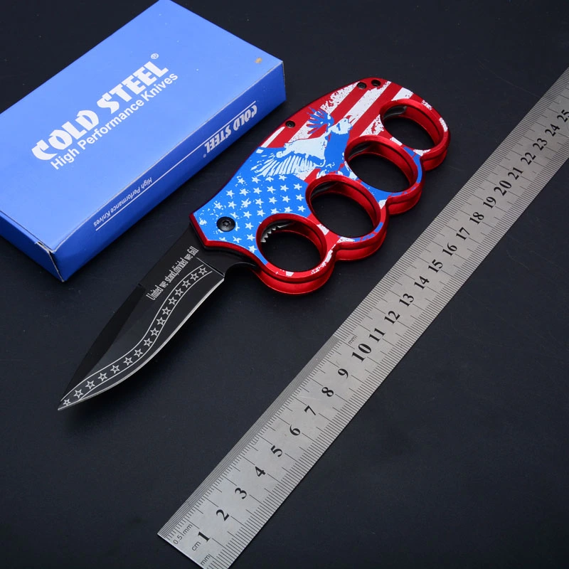 CS Camo Boxing Knuckles Folding Knife 3.15" 420 Plain Blade, Aluminum ...