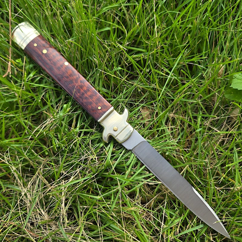 Italy Classical Plus Leverletto 9'' AKC OTF AUTO Knife 3.54" D2 Steel Blade, Brass+Wood Handles