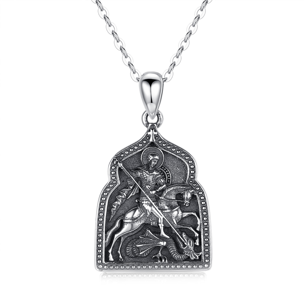 Sterling Silver Saint George Pendant | Orthodox Christian Necklace