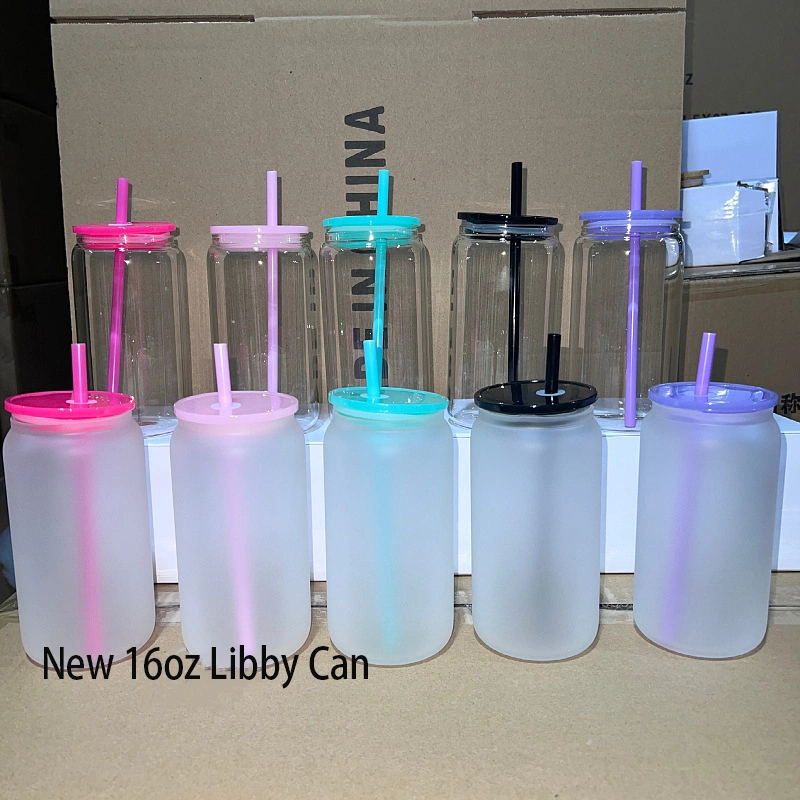NEW China RTS 16oz Sublimation Glass Libby Can with Colored Lid and ...