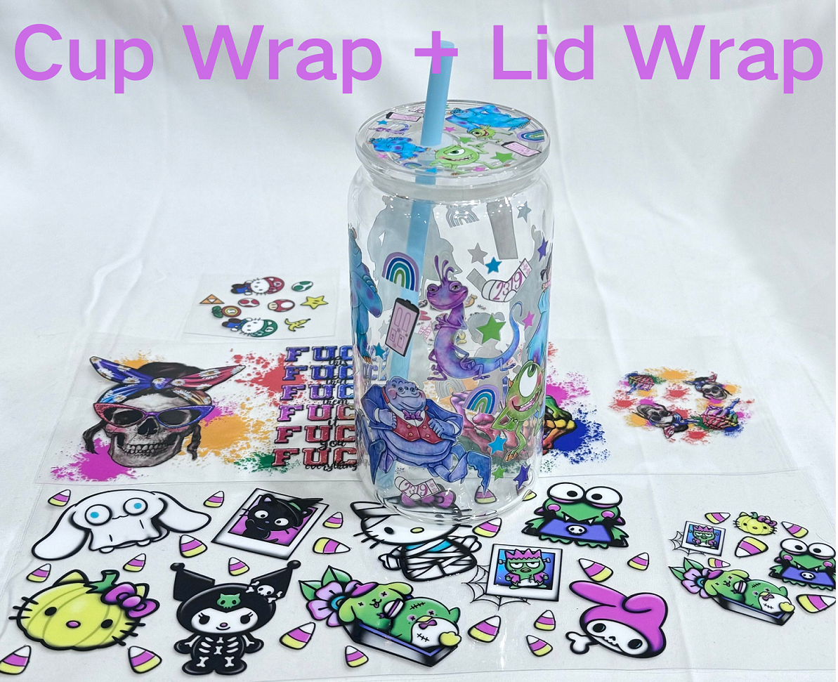 RTS UV DTF Cup Wrap Transfer for 16oz Glass Can 9.5*4.3inch Free ...