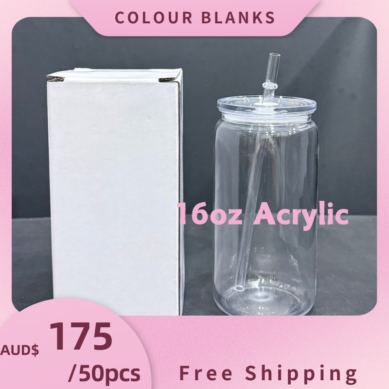 AU RTS 16oz Acylic Plastic Can with Clear Plastic Free Shipping (50PCS)
