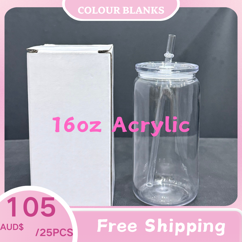 AU RTS 16oz Acylic Plastic Can with Clear Plastic Free Shipping (50PCS)
